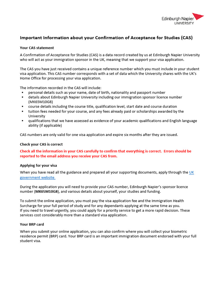 Understanding Your CAS for UK Visa | PDF | Travel Visa | Fee