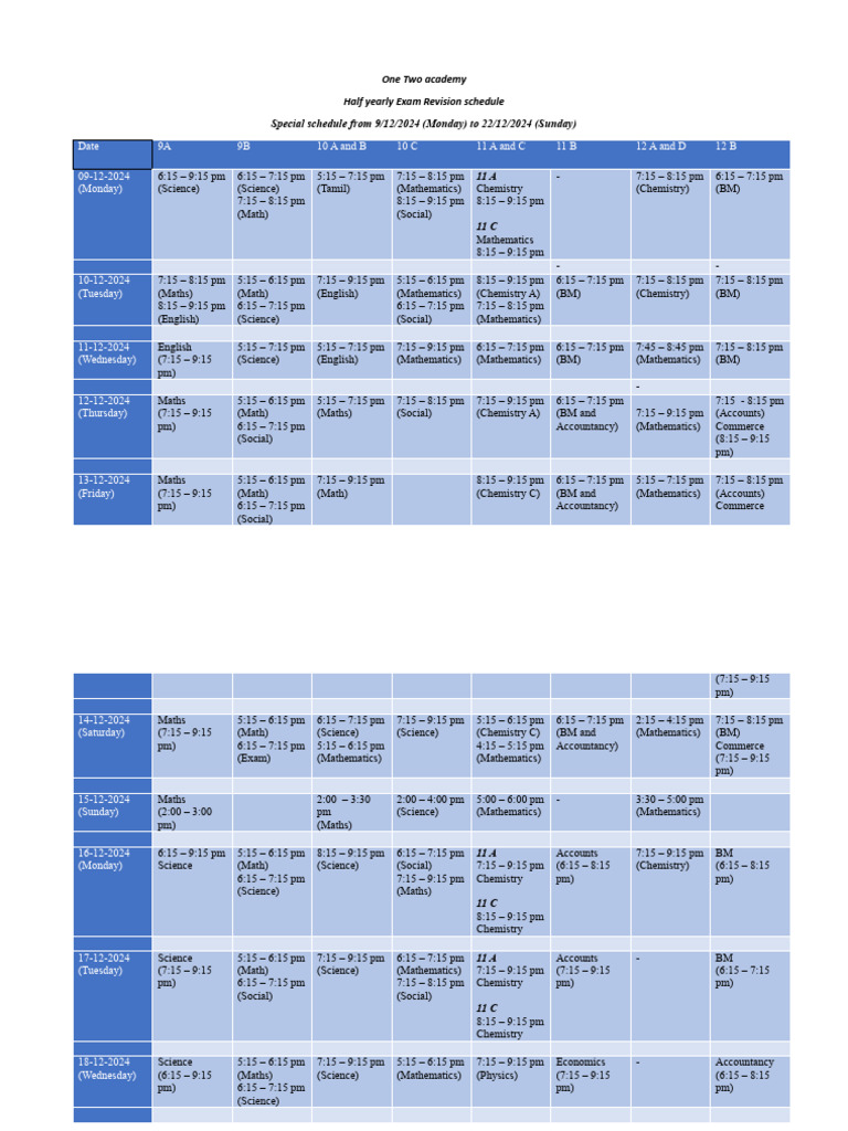 December Month Schedule | PDF