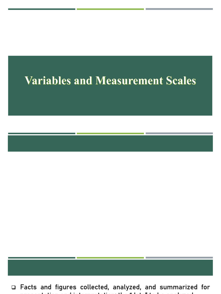 Week 2.1 Variables and Measurement Scales | PDF | Level Of Measurement | Categorical Variable