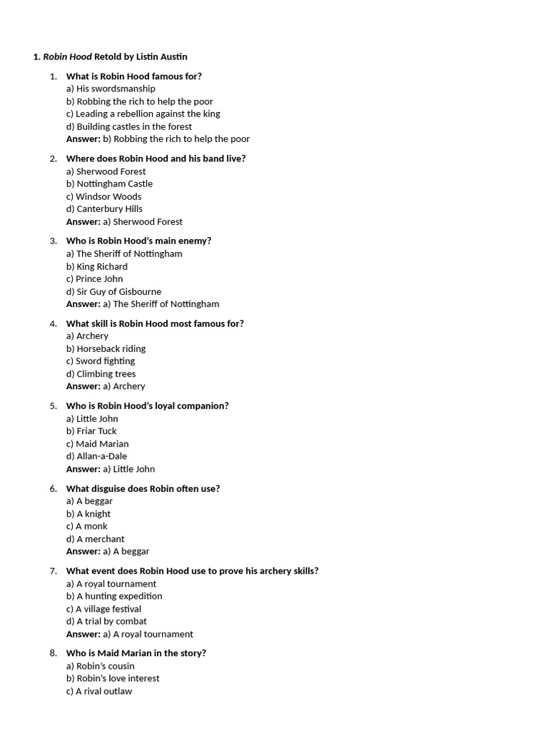 A2_Test | PDF | Treasure Island | Robin Hood
