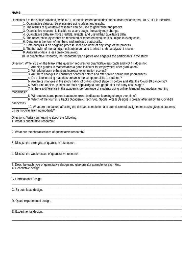Activity 1 | PDF | Quantitative Research | Learning