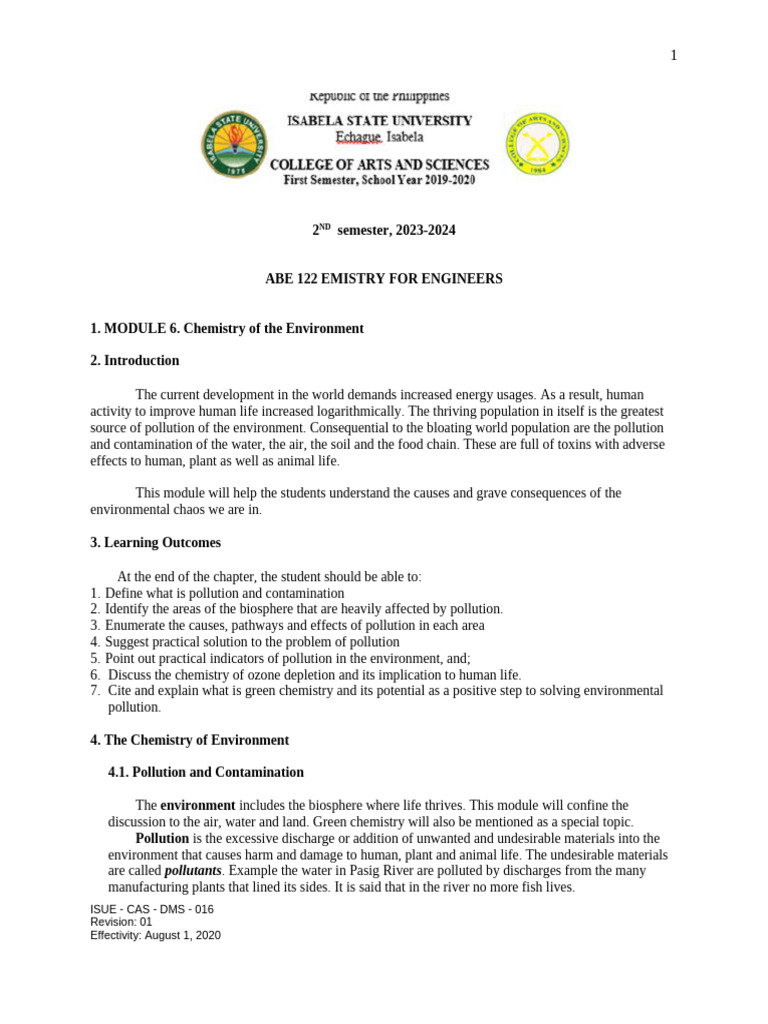 Environmental Chemistry and Pollution | PDF | Greenhouse Gas ...