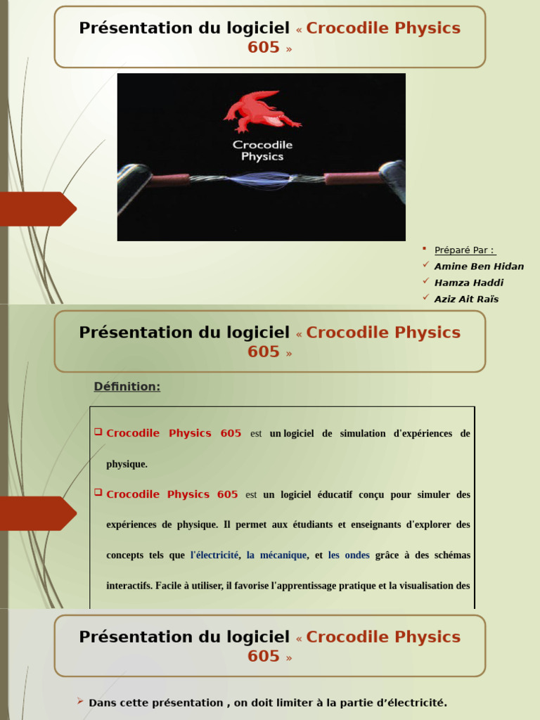 Presentation Sur Le Logiciel Crocodile Physics | PDF | Réseau électrique | Tension électrique