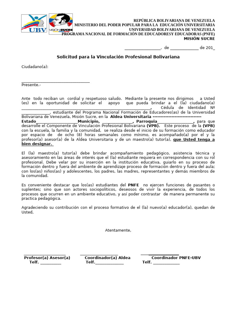 Planillas Vinculación PNFE | PDF | Venezuela | Universidad