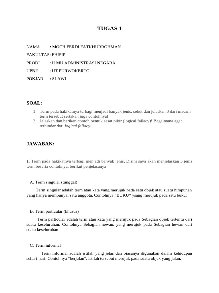 Tugas 1 Logika | PDF