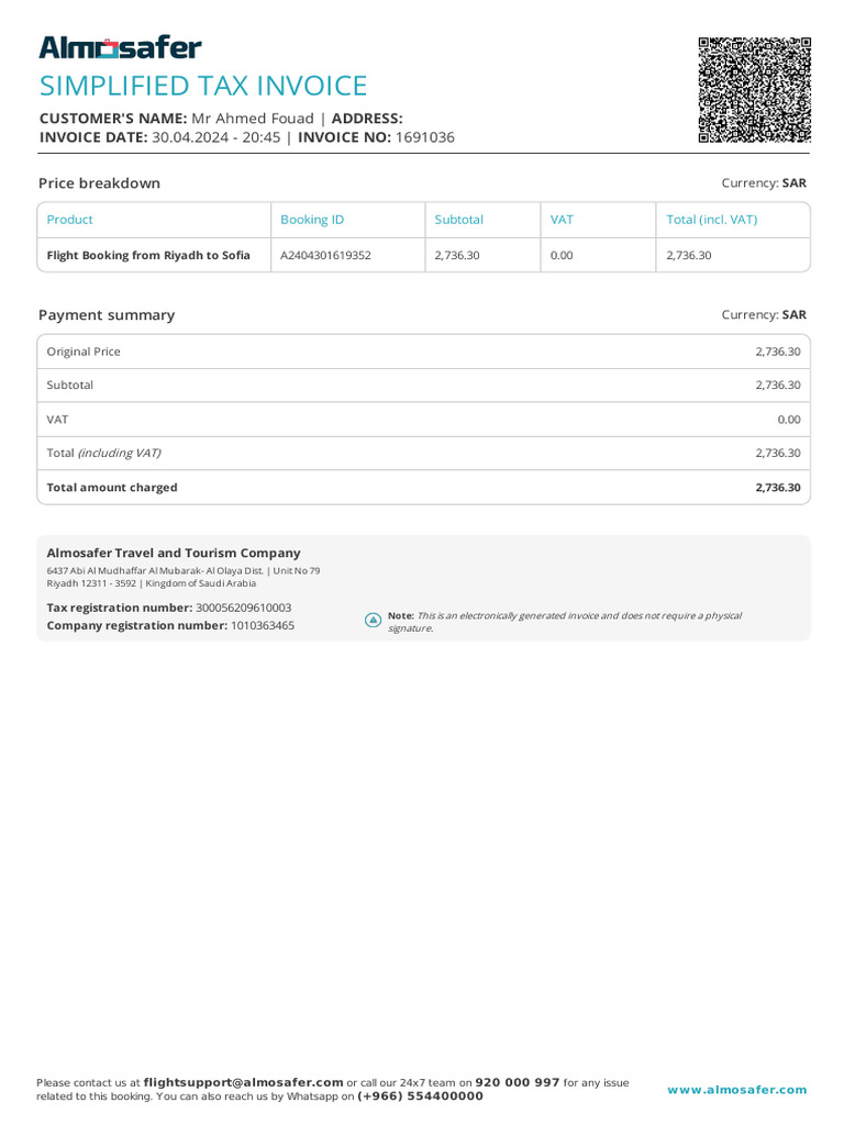 Flight Invoice | PDF