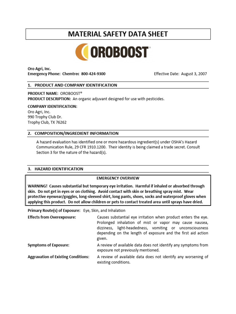 OROBOOST_MSDS2 | PDF | Toxicity | Carbon Dioxide