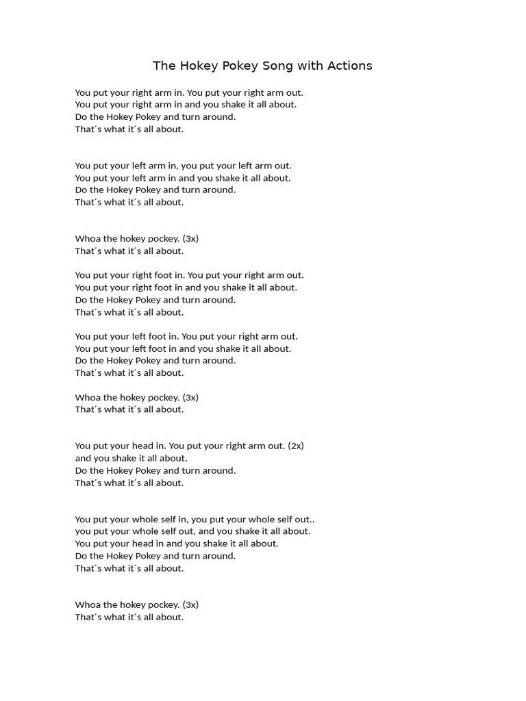 Hokey Pokey Song Lyrics & Actions | PDF