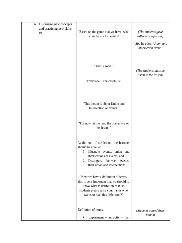 Lesson Plan: Union & Intersection Concepts | PDF