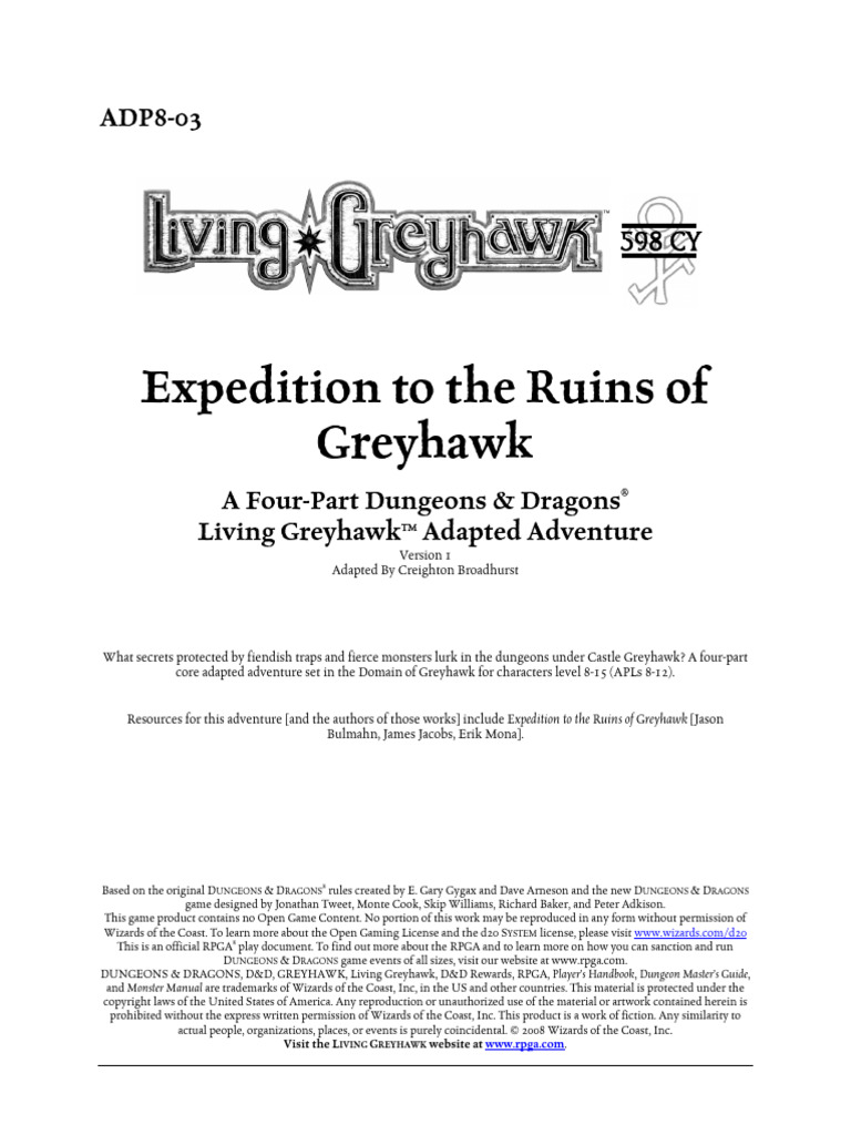 ADP8-03 Expedition To The Ruins of Greyhawk (3E) | PDF | Dungeons ...