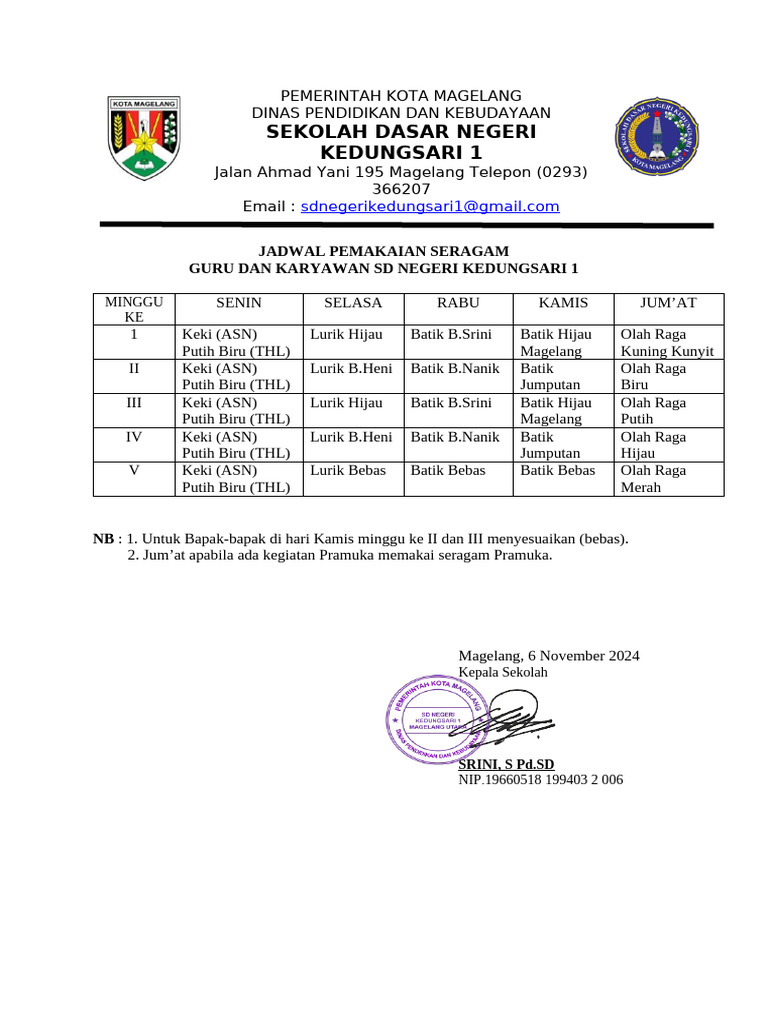 JADWAL SERAGAM | PDF