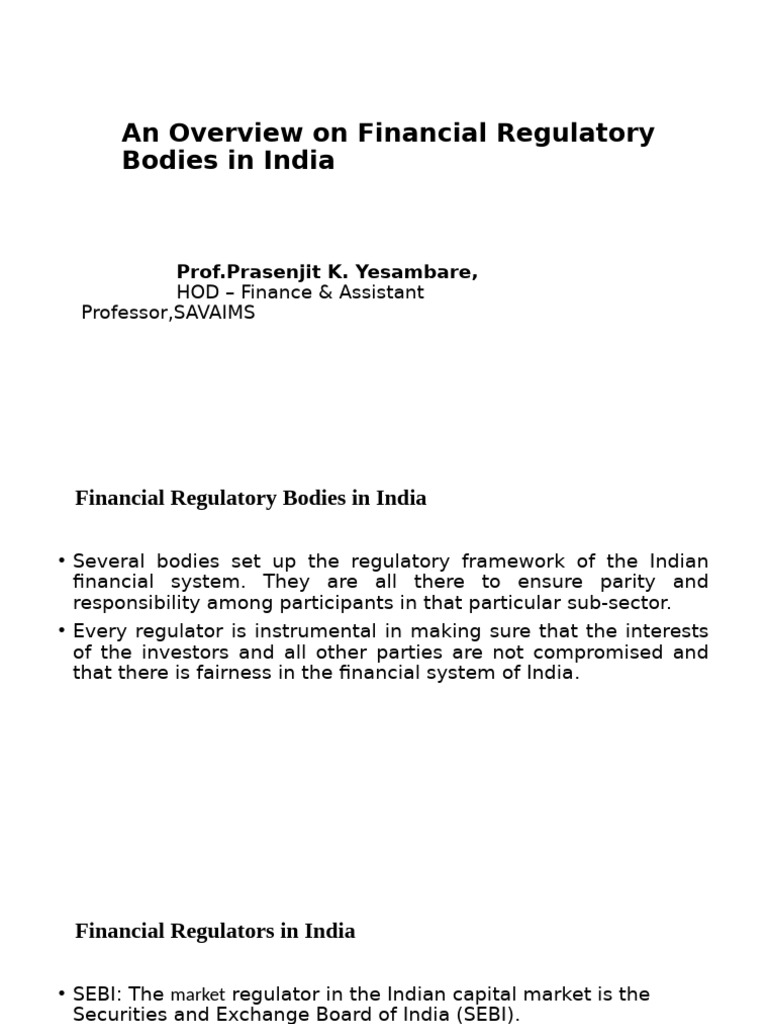 Overview of Financial Regulators in India | PDF | Reserve Bank Of India ...