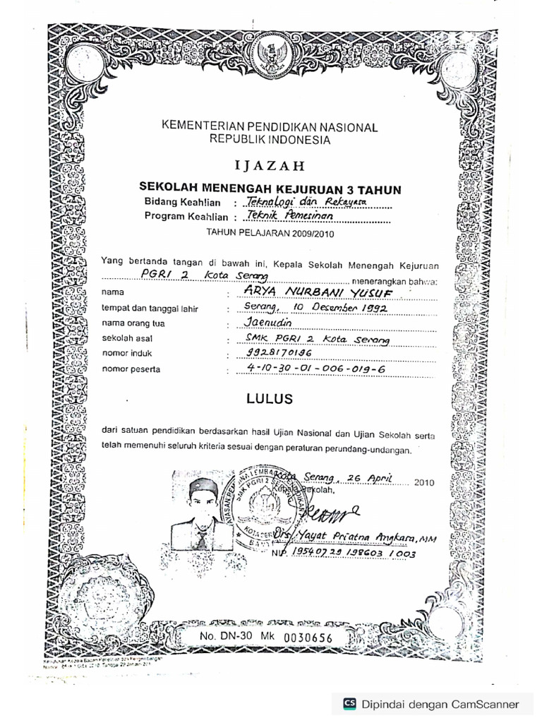 Ijazah SMK Arya | PDF