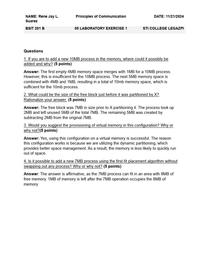 05 Laboratory Exercise 1 Suarez PT | PDF | Computer Memory | Computer ...