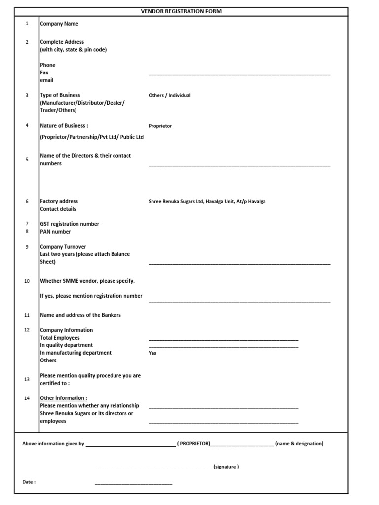 New Vendor Creation Form | PDF