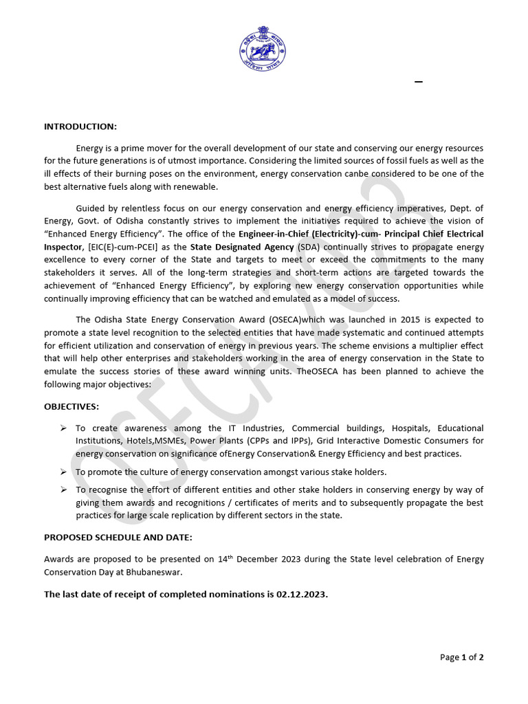 OSECA 2023 Award Information | PDF | Energy Conservation | Efficient Energy Use
