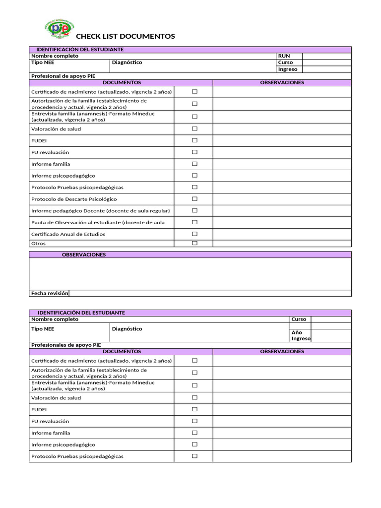 Checklist Documentos Pie Ejemplo de Documento (1) | PDF | Cuidado de la salud | Medicina
