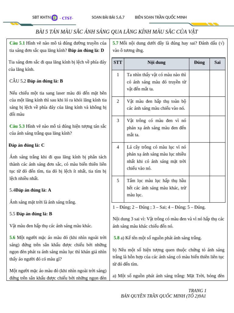SBT BÀI 5,6,7 | PDF