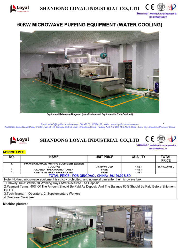 60kw MICROWAVE PUFFING EQUIPMENT (WATER COOLING) | PDF | Microwave | Electrical Engineering