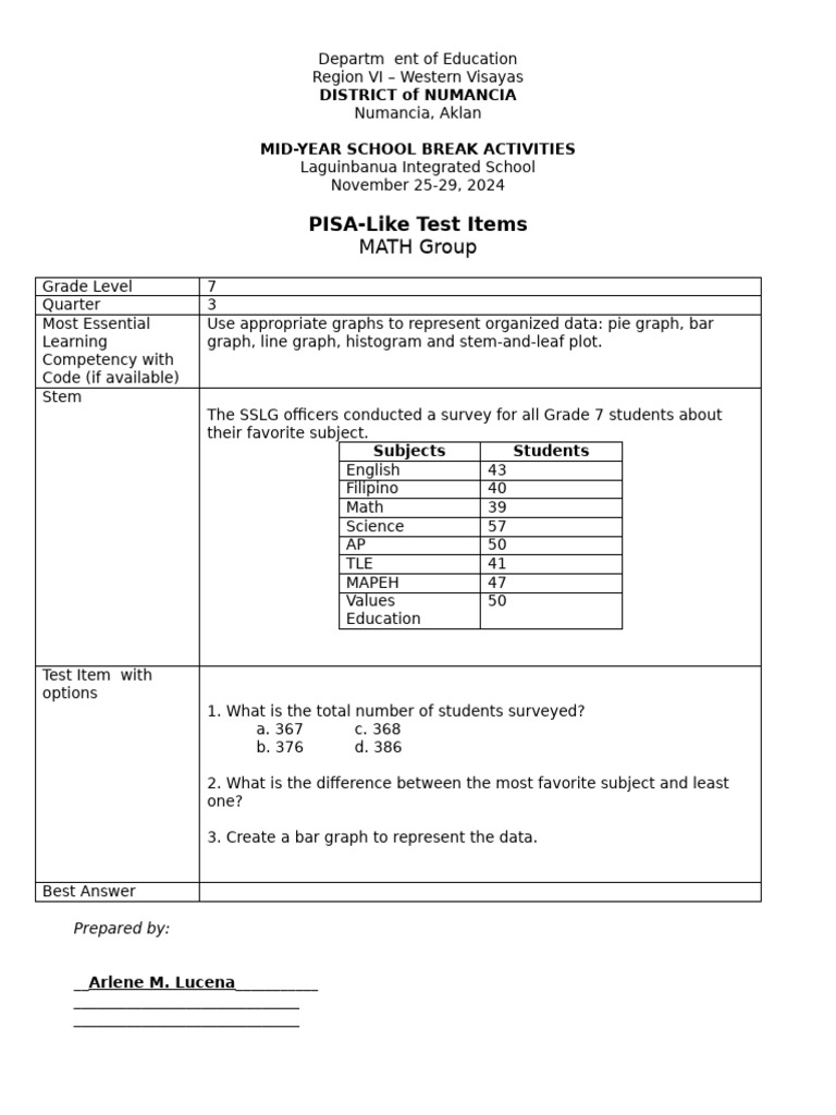 Math_PISA.TestItem_Worksheet grade 7 | PDF | Mathematics