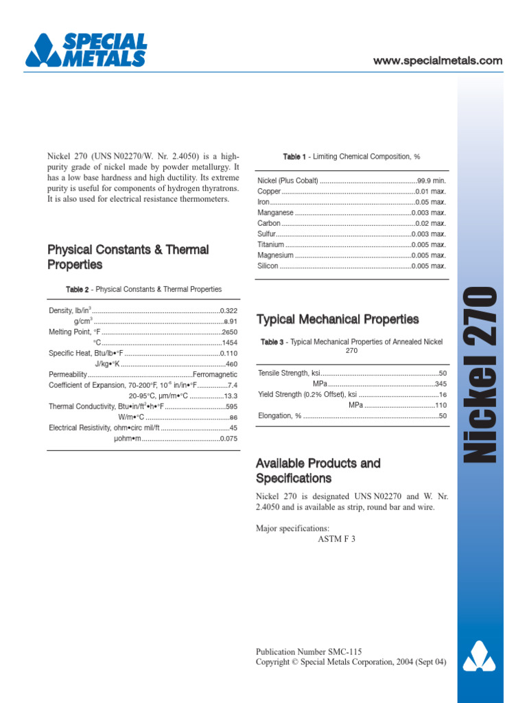 Nickel 270 | PDF | Nickel | Titanium