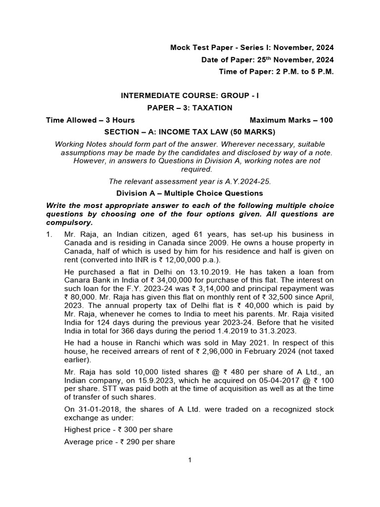 CA Inter Taxation Q MTP 1 Jan 2025 Exam Castudynotes Com | PDF | Taxes ...