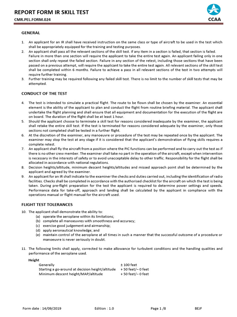 Cmr.pel.Form.024 Ir Skill Test Report | PDF | Instrument Flight Rules ...