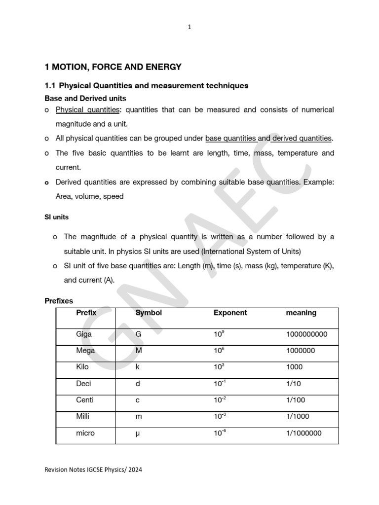 IGCSE Physics: Motion, Force, Energy Concepts | PDF | Waves | Force
