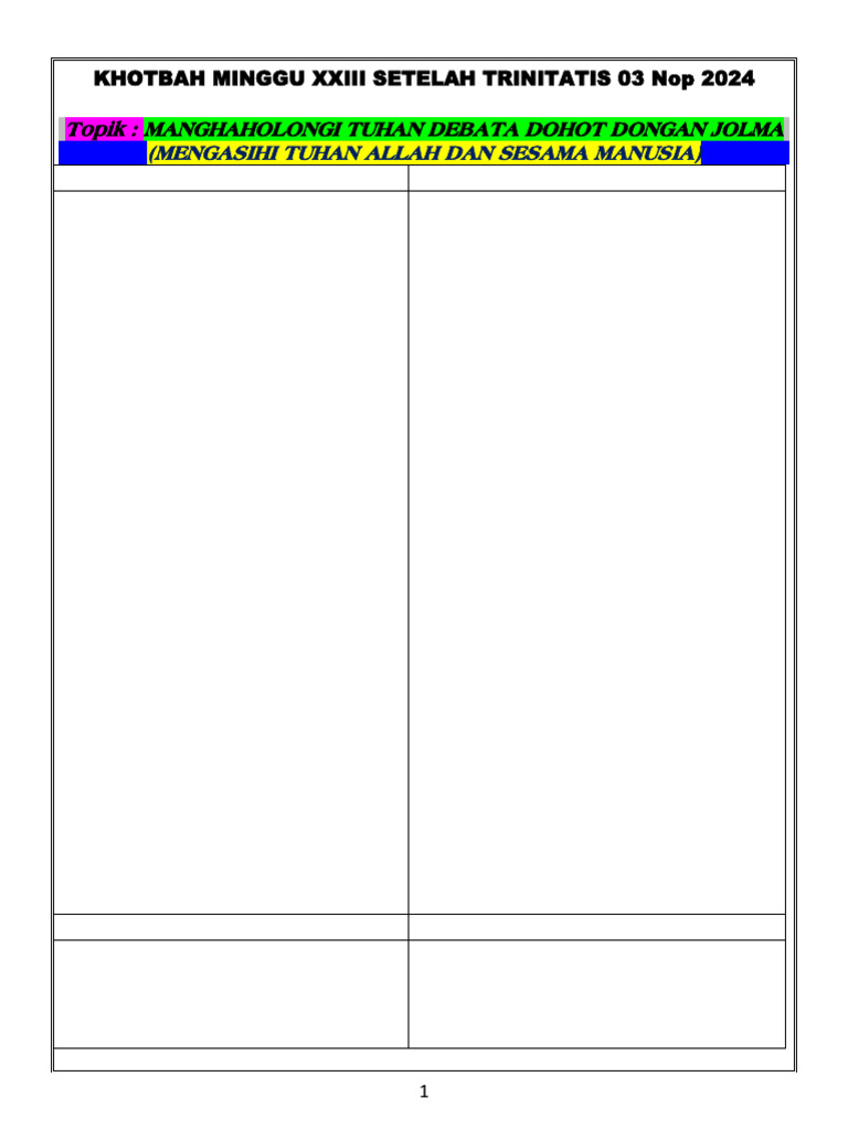 Khotbah Minggu XXIII TRINITATIS 03 NOPEMBER 2024 | PDF