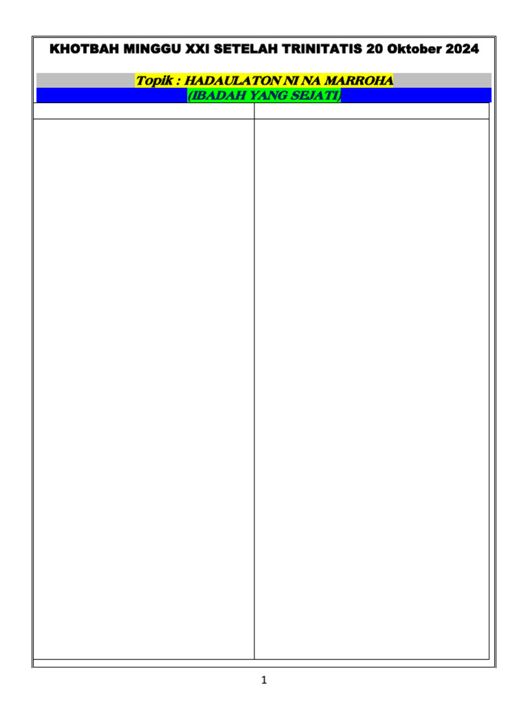 Khotbah Minggu XXI DUNG TRINITATIS 20 Oktober 2024 | PDF