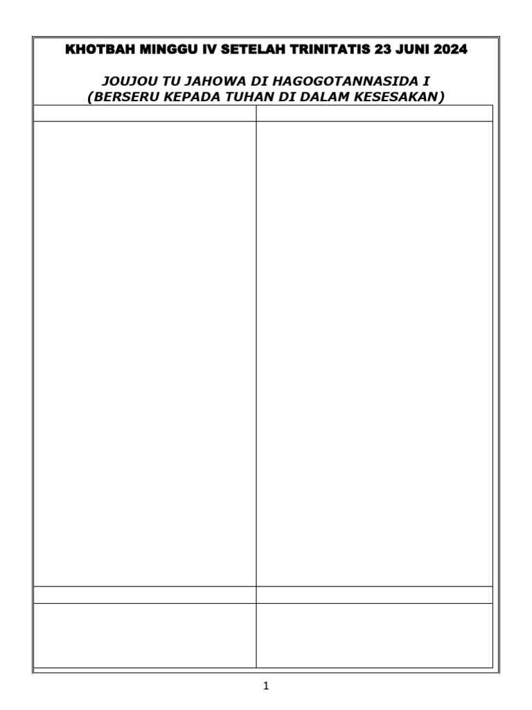 Khotbah Minggu IV Trinitatis 23 Juni 2024 | PDF