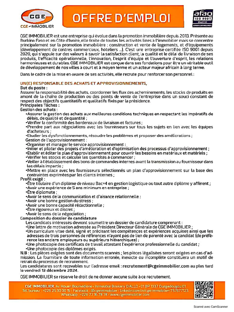 Cge Offre D'emploi | PDF