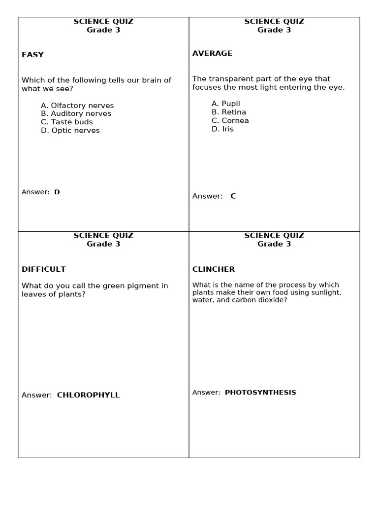 SCIENCE QUIZ - Questions | PDF