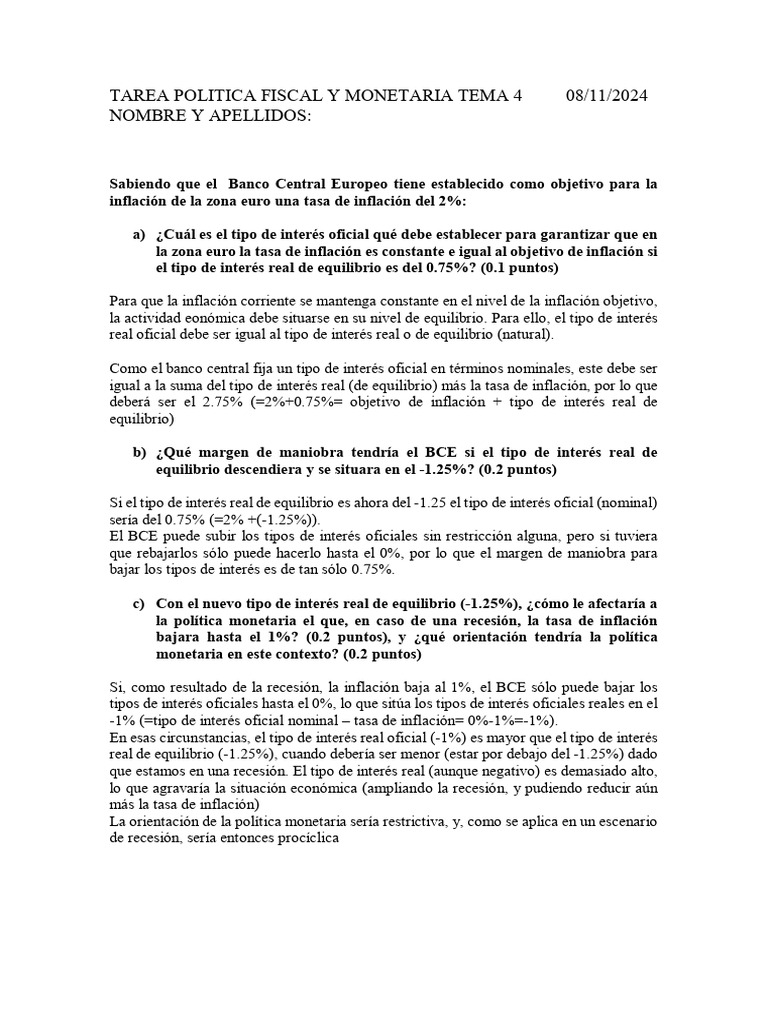 Tarea Tema 4 Resuelta | PDF | Tasas de interés | Tasa de interés real