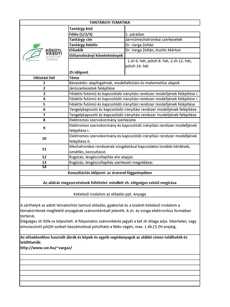 NGM - KV014 - Jarmumechatronikai Szerkezetek | PDF