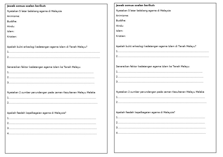 Lat Agama Rasmi THN 5 | PDF