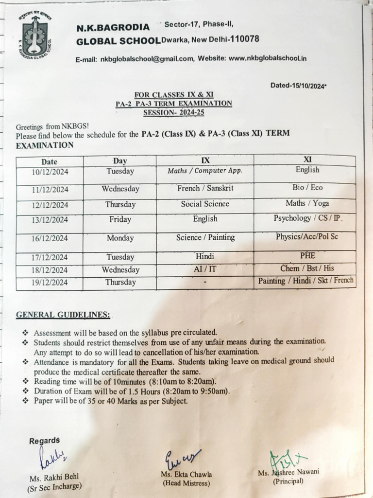 PA 2 Date Sheet | PDF