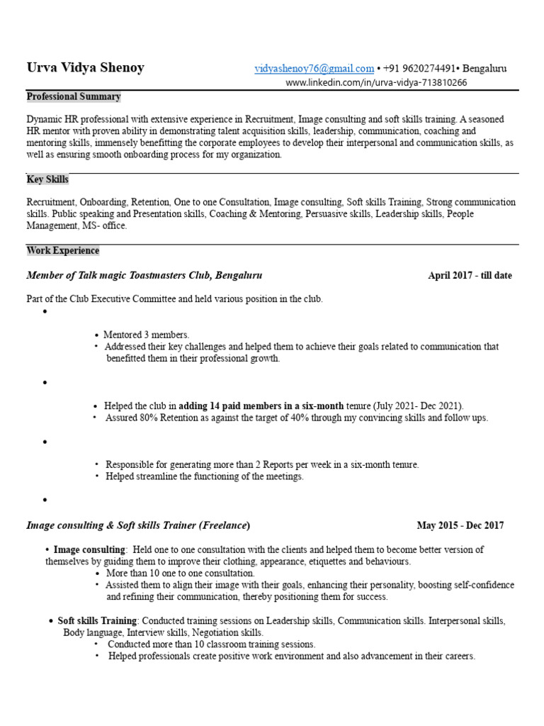 Vidya Resume Recruiter | PDF | Mentorship | Employee Retention