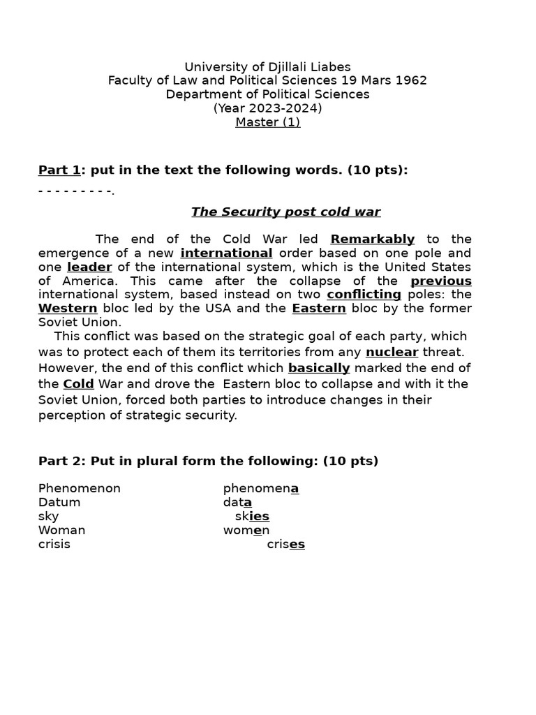 English Exam 2 Sem Master1 | PDF