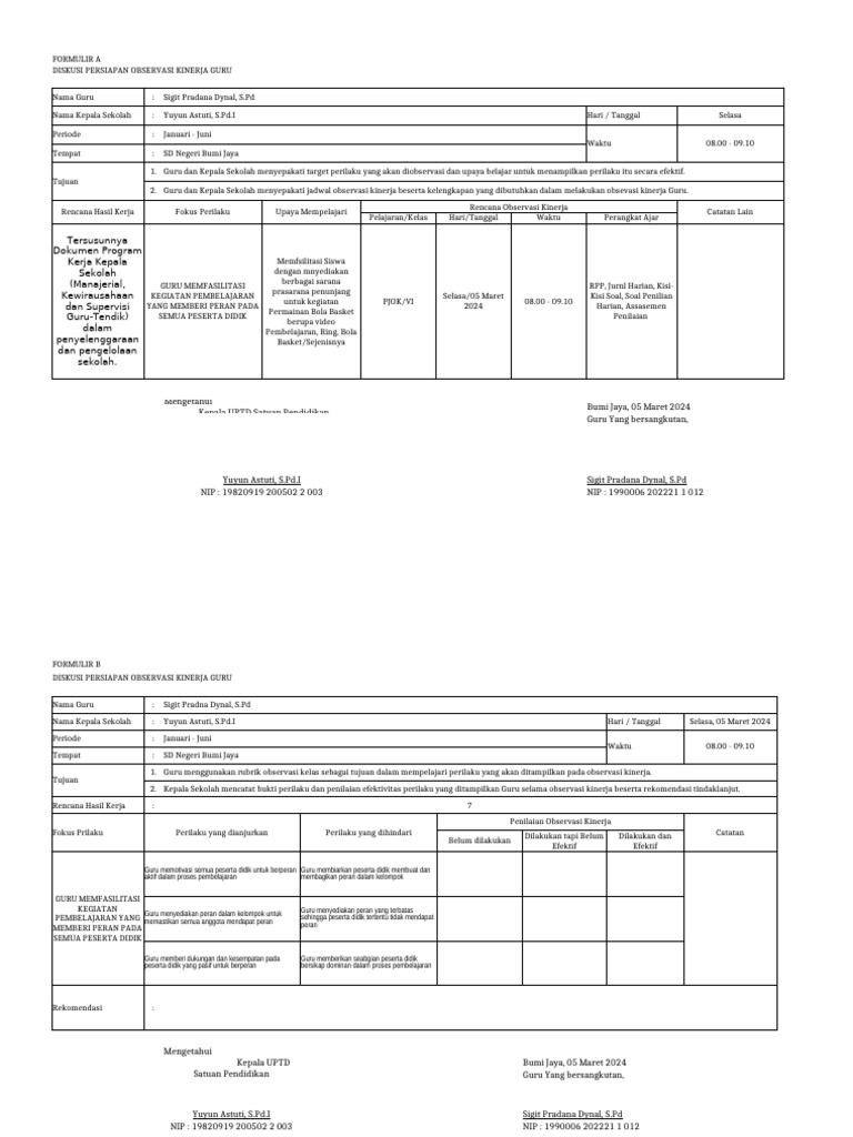 FORMULIR OBSERVASI PEMBELAJARAN Sigit | PDF