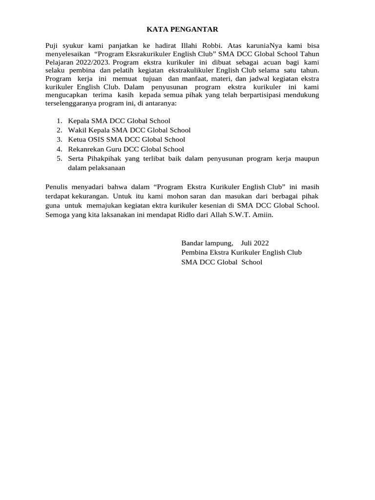 Program Kerja English | PDF