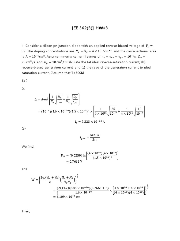 (EE362 (B) ) HW 3 - Solution | PDF | P–N Junction | Electrical Components