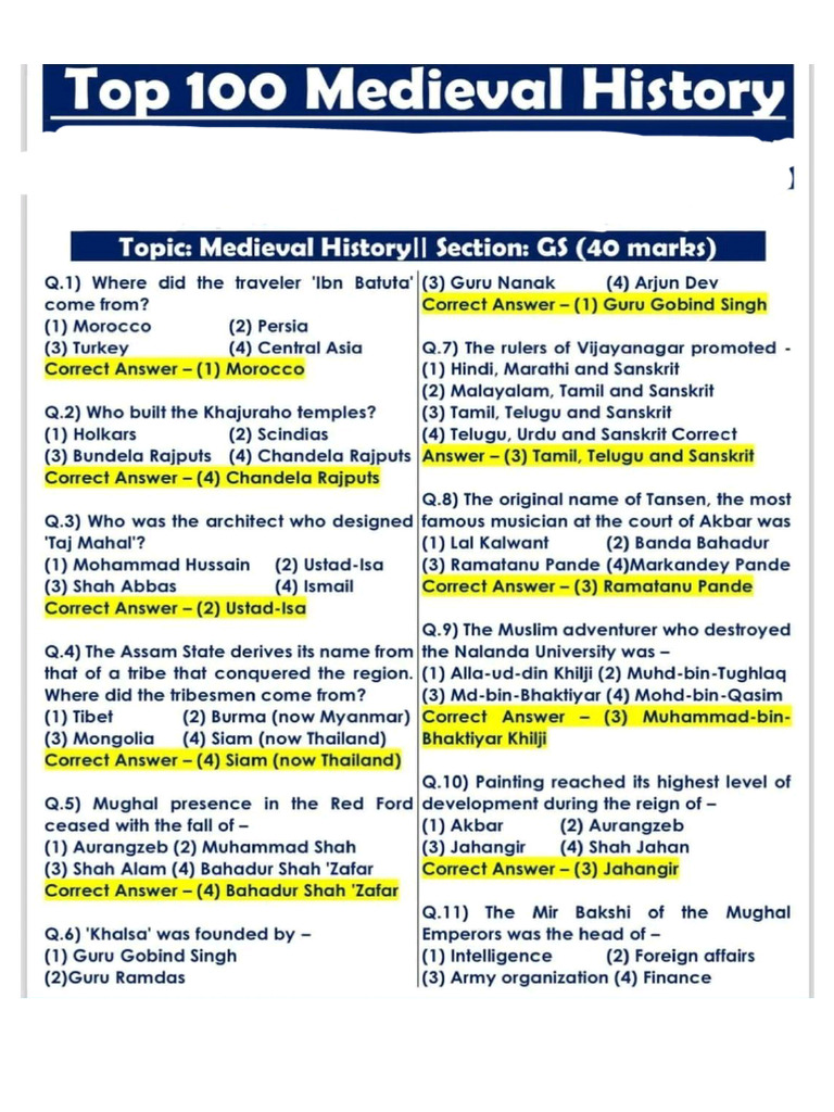 ?medieval History Important Questions | PDF