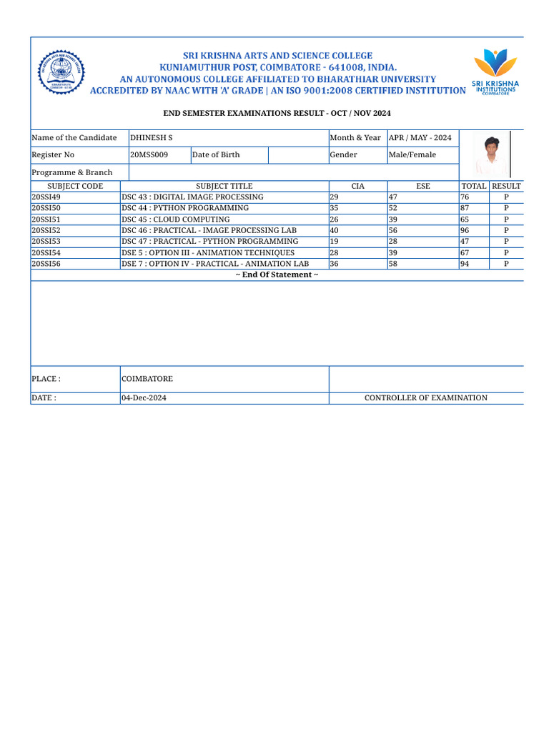 RESULT PRINTOUT | PDF
