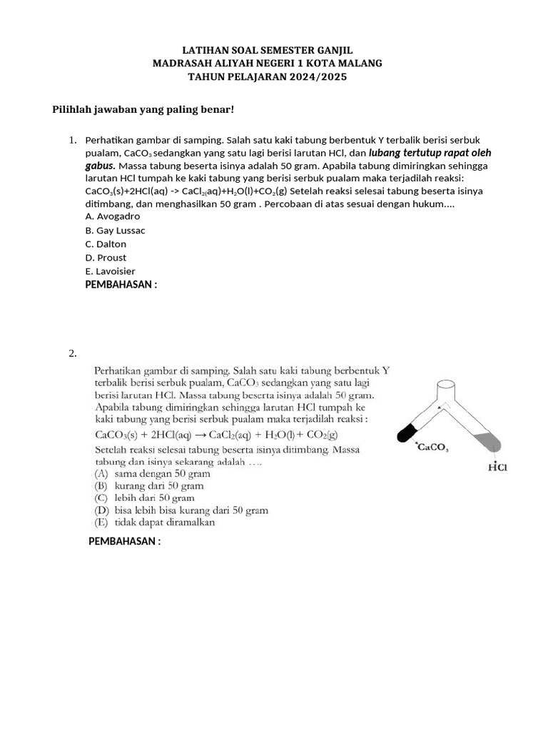 Latihan Kimia Xi 2024 | PDF