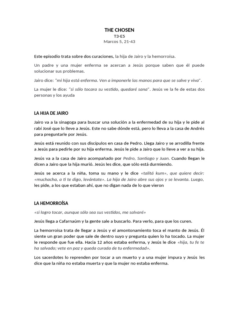 La fe de Jairo y la hemorroísa | PDF