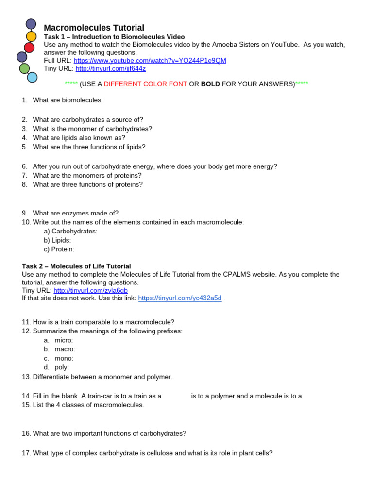 Paper Copy Macromolecule Tutorial - Lesson 3 - 910696243 | PDF ...