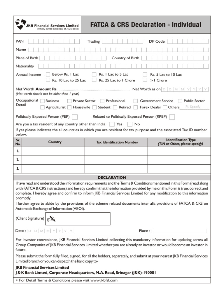 FATCA & CRS Declaration Form Guide | PDF | Economies | Taxes