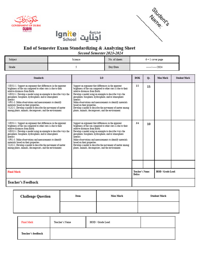 Gr5 EOS2 Sci Test, Guide and Keys | PDF | Ecosystem | Food Web