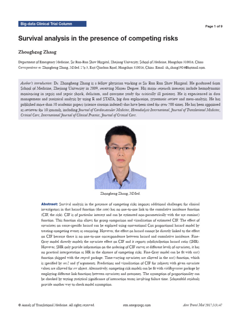 Survival Analysis in The Presence of Competing Risks | PDF | Risk | Actuarial Science